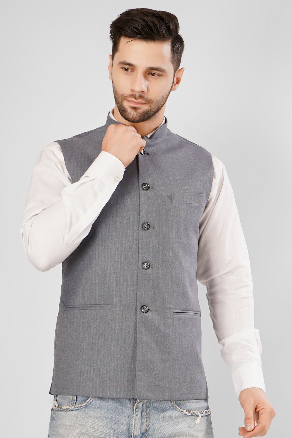 Polyester Cotton Grey Nehru Jacket