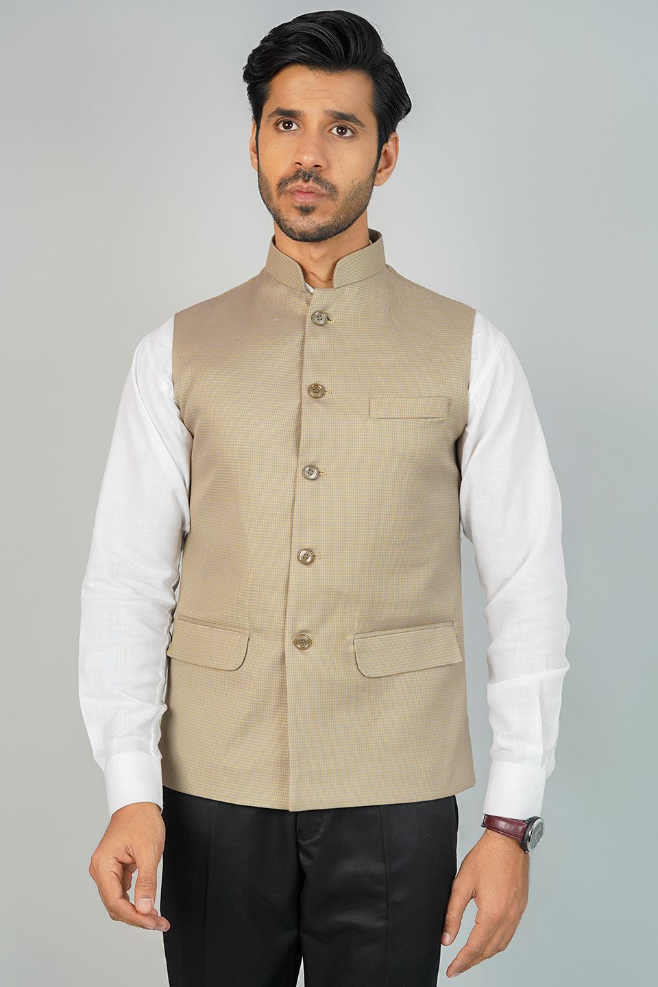 Buy Wintage Men's Pure cotton Brown Nehru Jacket