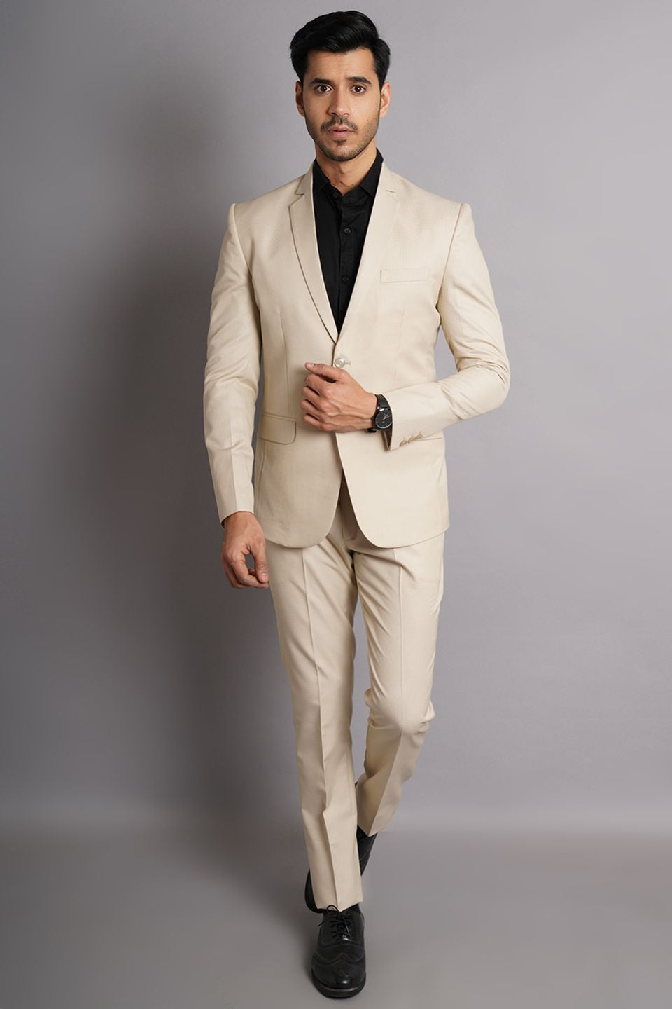 Buy WINTAGE Men's Poly Viscose Beige Solid Two Piece Suit Online