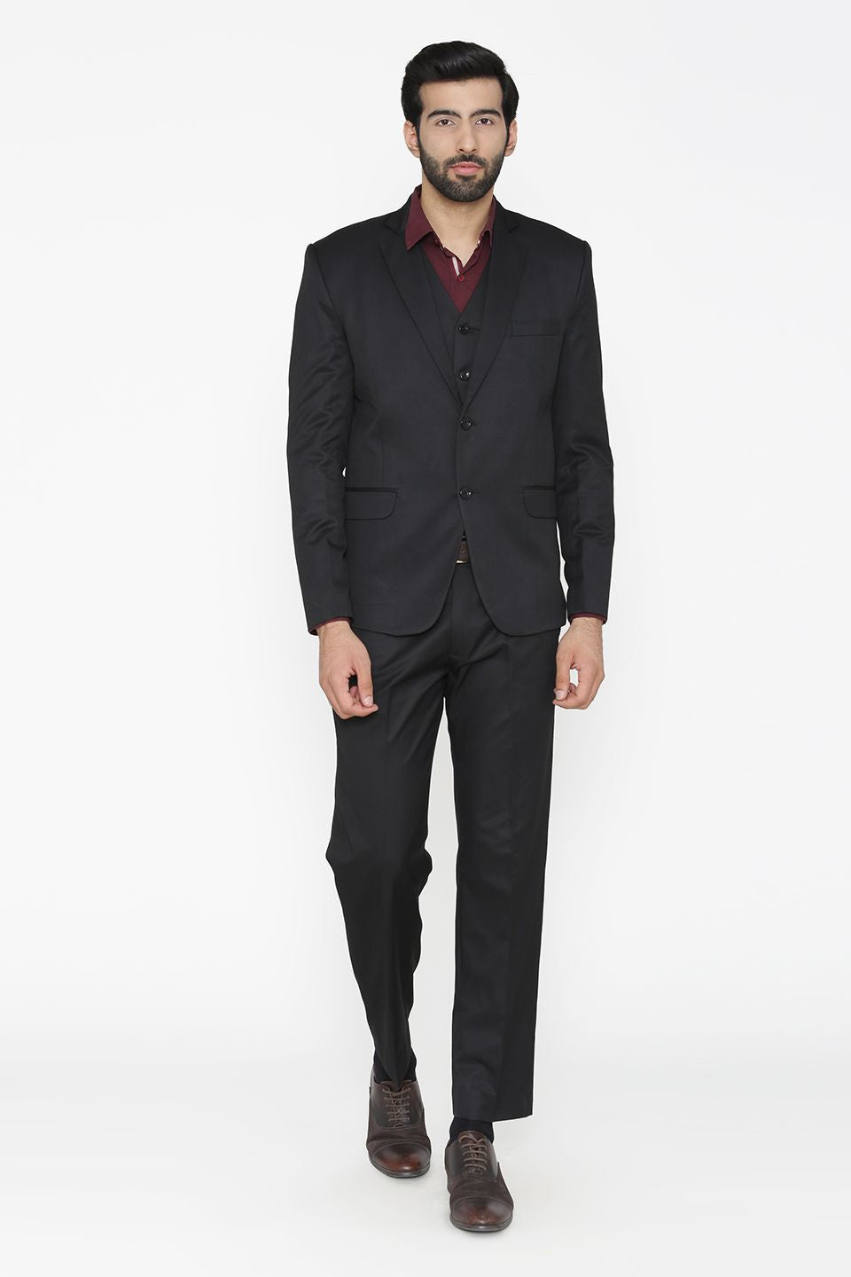 Wintage Men's Polyester Cotton and Evening 3 Pc Suit : Black