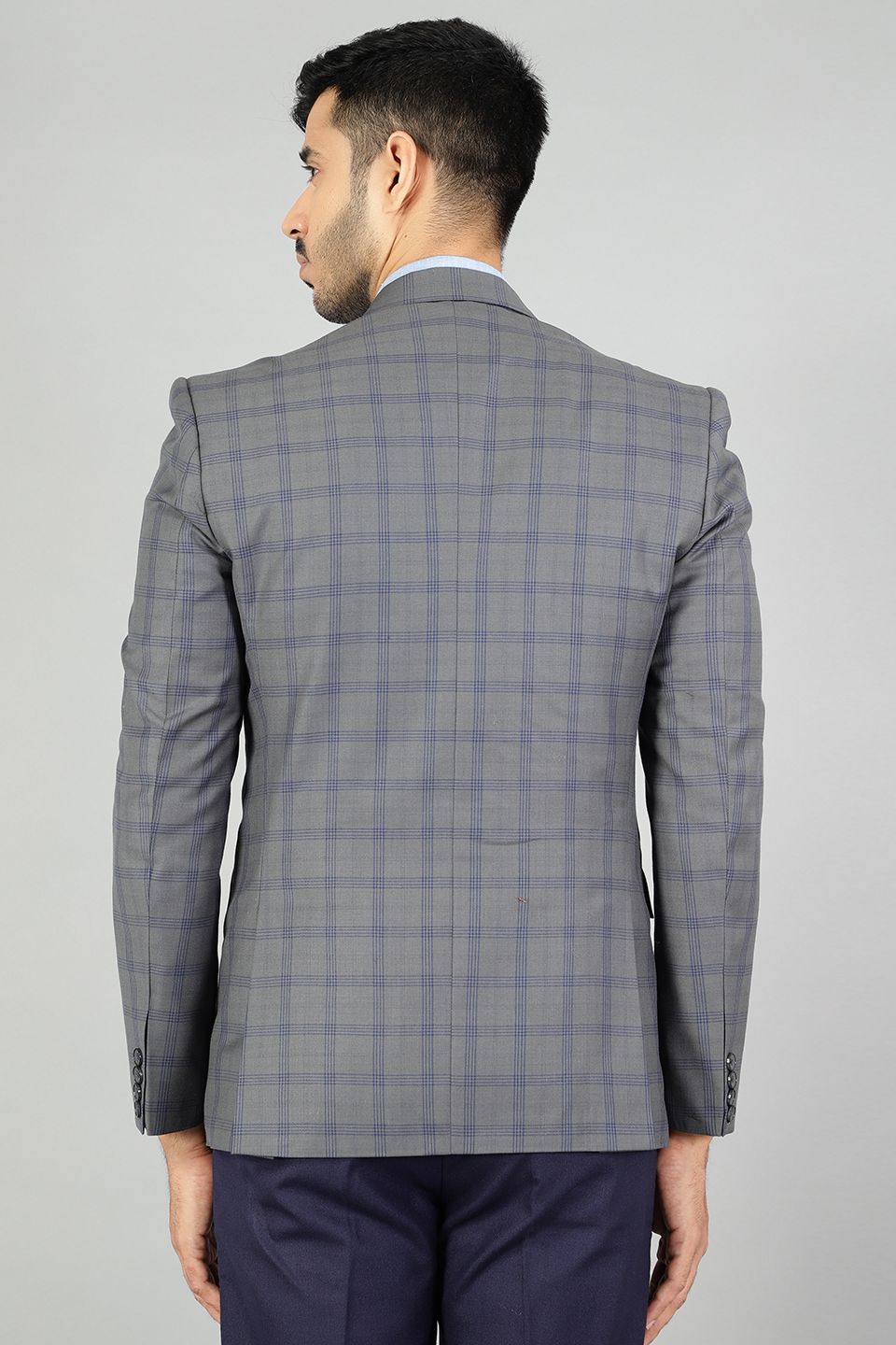 Buy Poly Wool Checkered Grey Blazer From WINTAGE Online