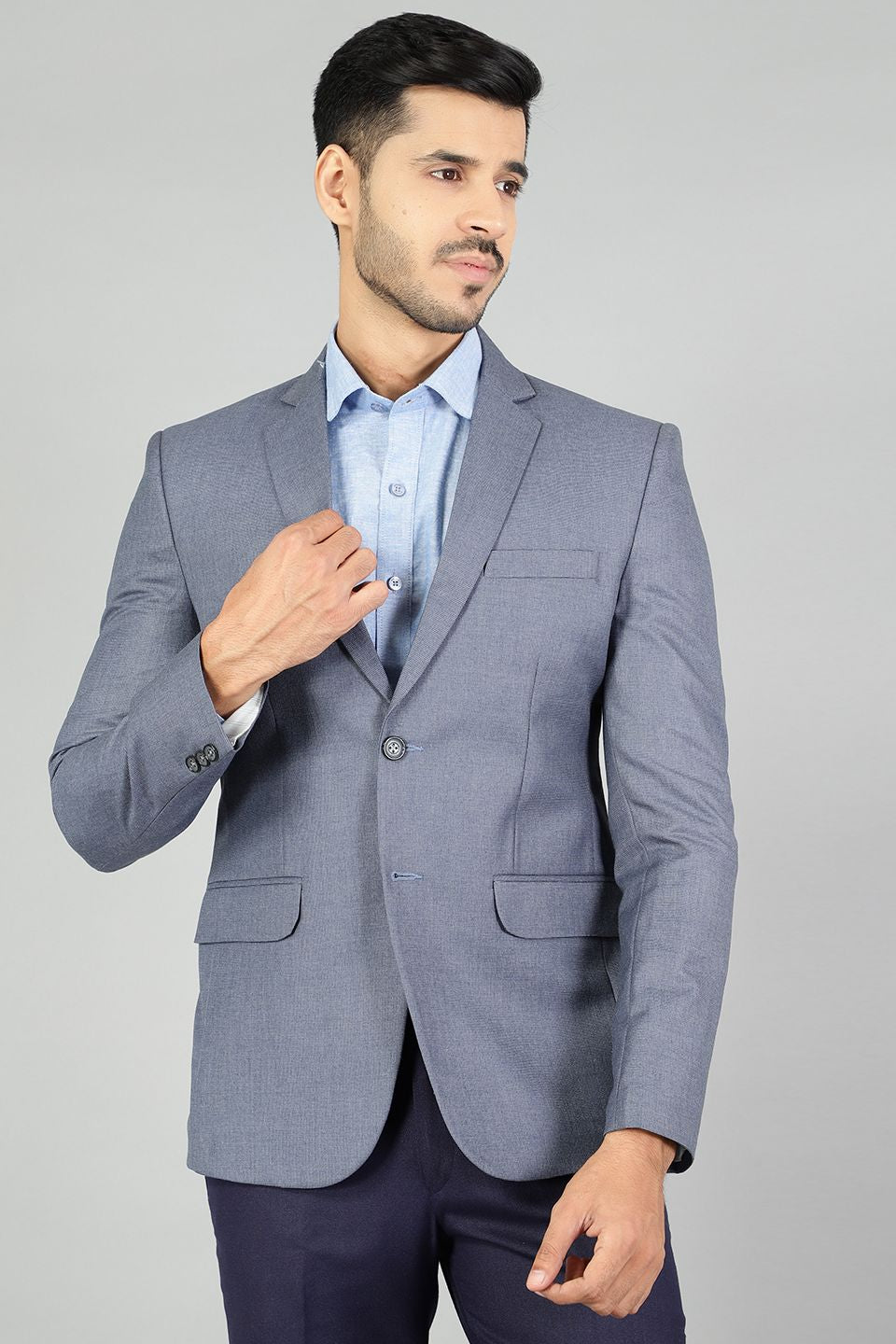 Buy Polyester Cotton Plain Blue Blazer From WINTAGE Online