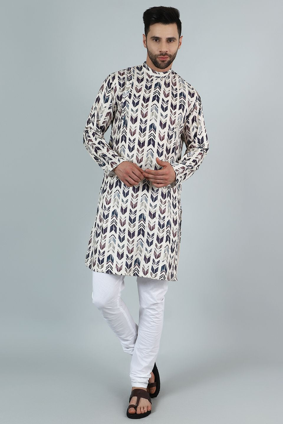 Wintage Men's Digital Print Cotton Silk Cream Kurta Payjama : Cream Buy ...