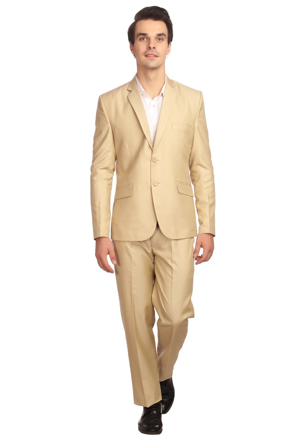 Wintage Men's Polyester Viscose Notch Lapel Two Piece Suit:Beige
