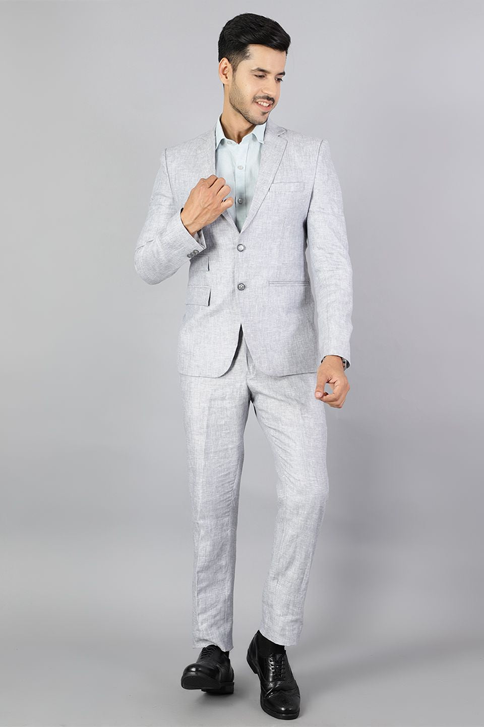 Men Linen Silver 2 Piece Suit