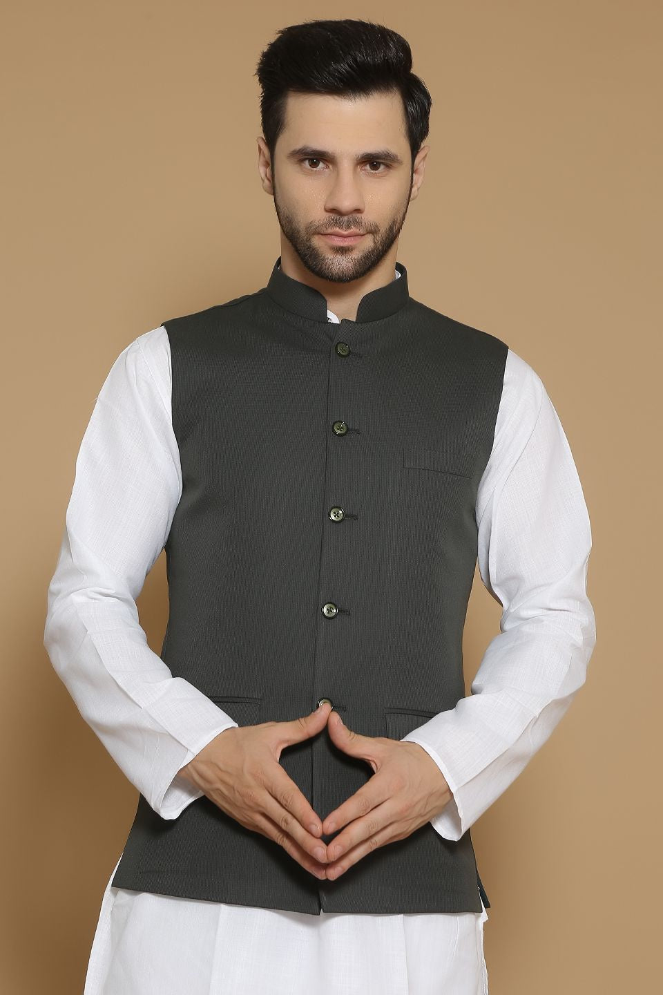 WINTAGE Men's Poly Viscose Green Modi Nehru Jacket : Green