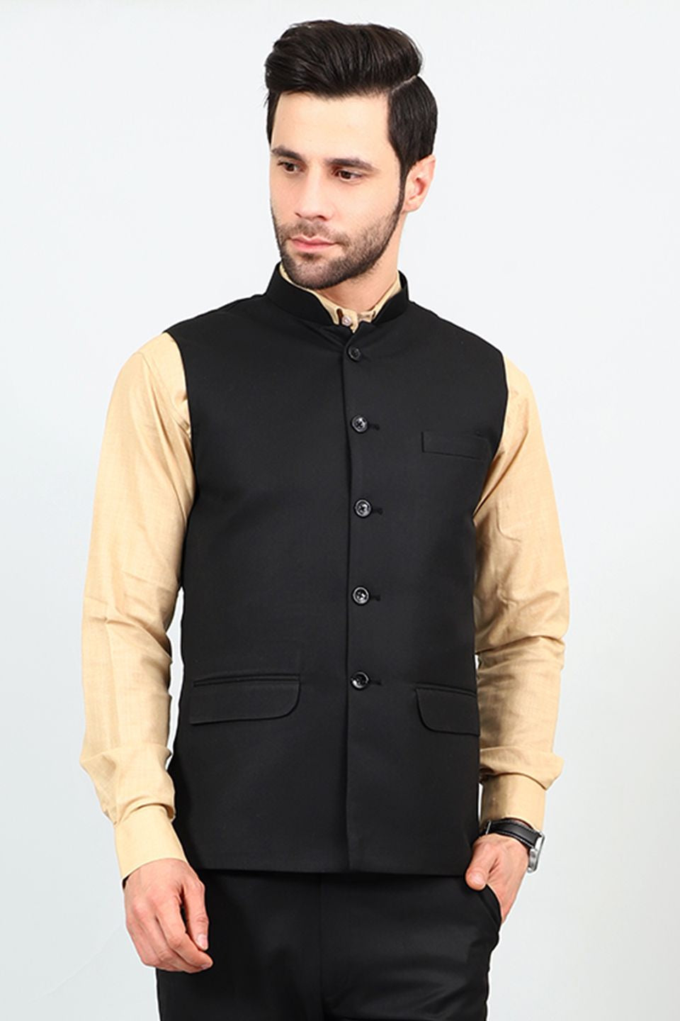 Buy Wintage Men's Poly Viscose Black Modi Nehru Jacket : Black