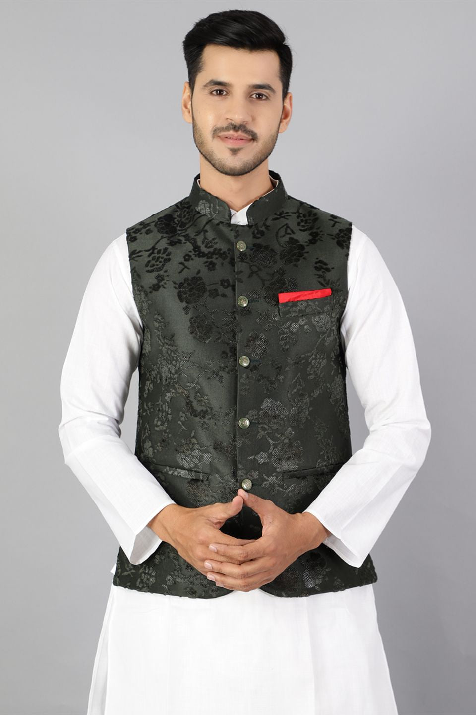 Emroidered Velvet Green Modi Nehru Jacket