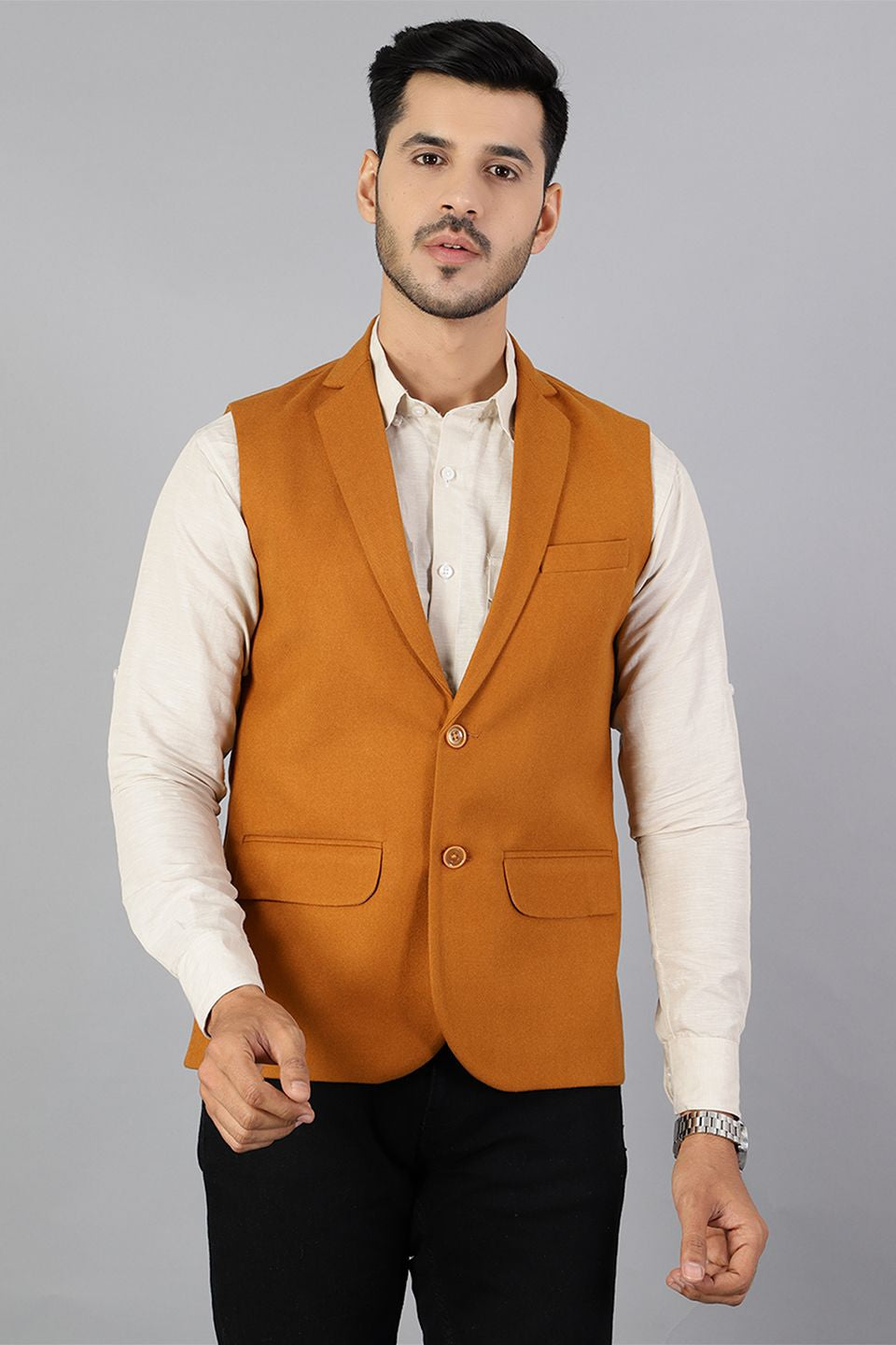 Tweed Wool Orange Modi Nehru Jacket
