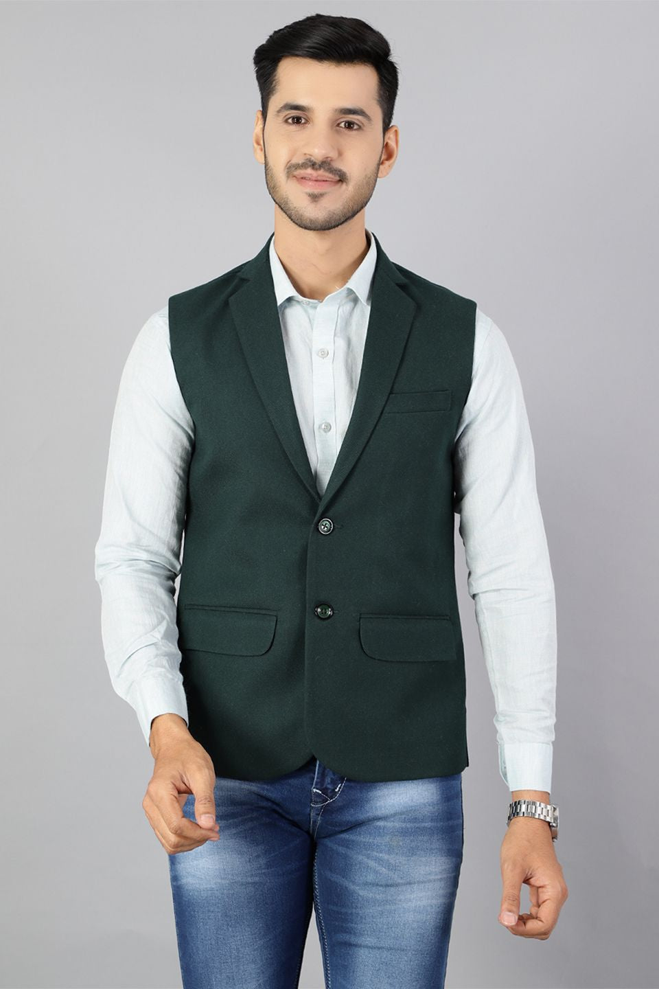 Tweed Wool Green Modi Nehru Jacket