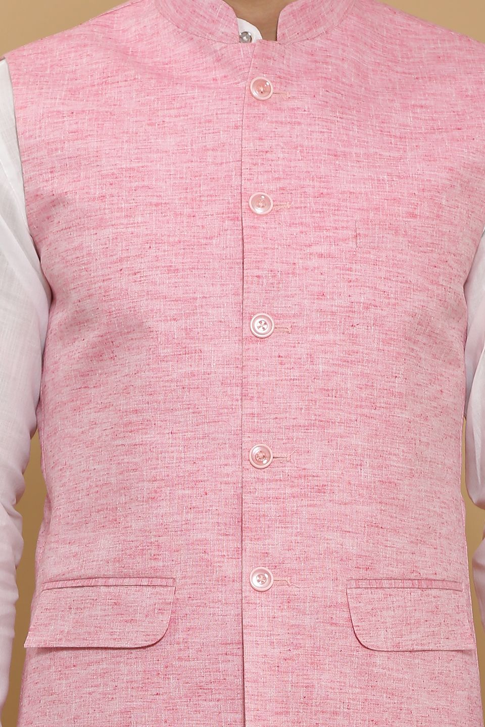 WINTAGE Men's Linen Cotton Pink Modi Nehru Jacket : Pink