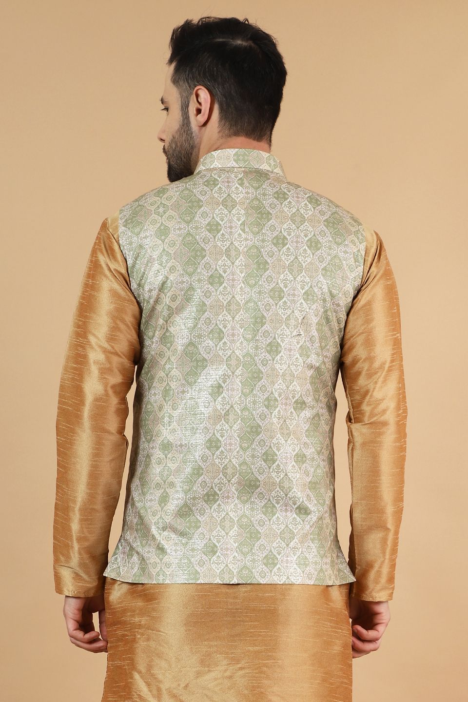 Wintage Men's Digital Print Cotton Silk Green Modi Nehru Jacket : Green ...