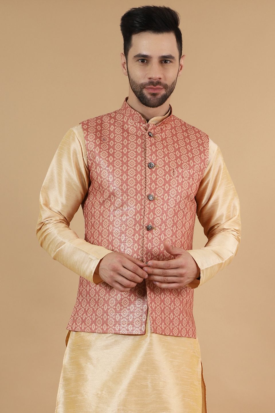 Wintage Men's Digital Print Cotton Silk Pink Modi Nehru Jacket : Pink ...
