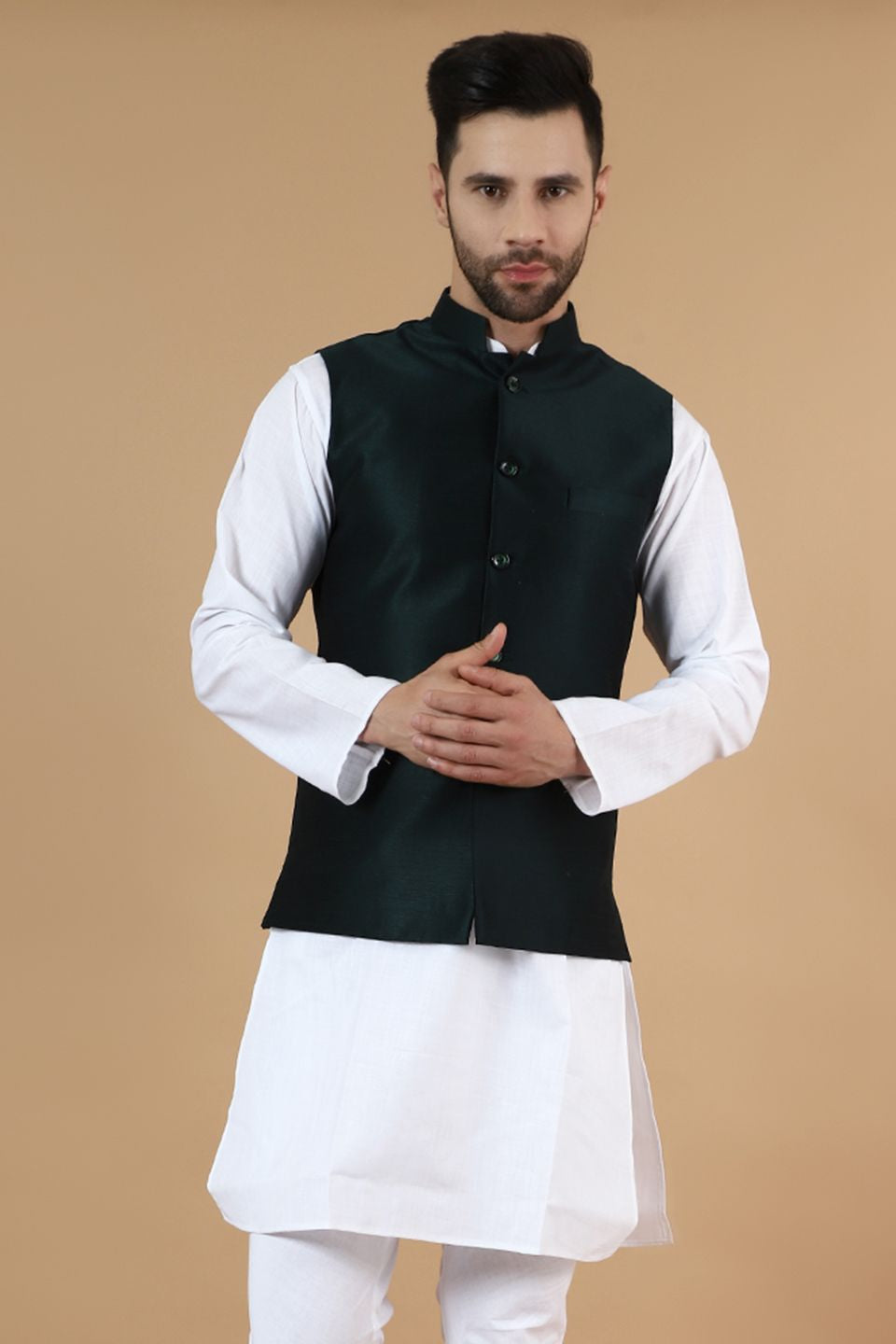 Wintage Men's Digital Print Cotton Silk Green Modi Nehru Jacket : Green ...