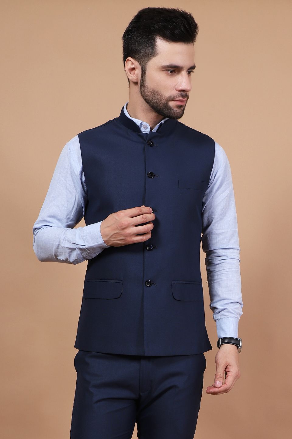 Buy WINTAGE Men's Polyester Cotton Blue Modi Nehru Jacket : Blue